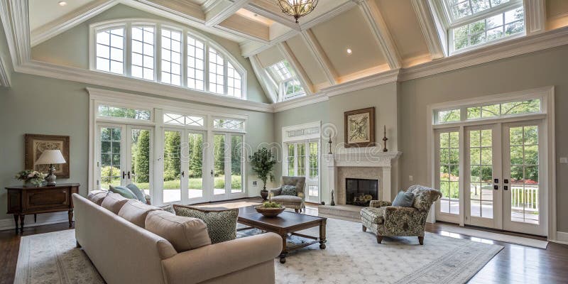 Spacious Living Room with Double Height Ceiling Stock Image - Image of ...