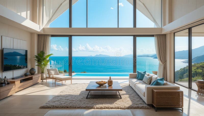 Spacious Living Room with Floor-to-Ceiling Windows Overlooking the ...