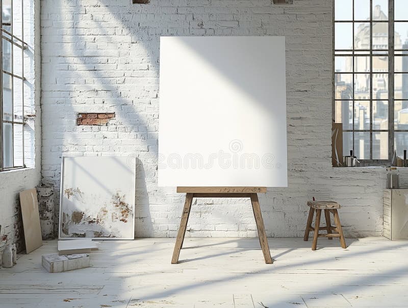 A Spacious Loft with a Large Window and Clean White Walls. Stock ...