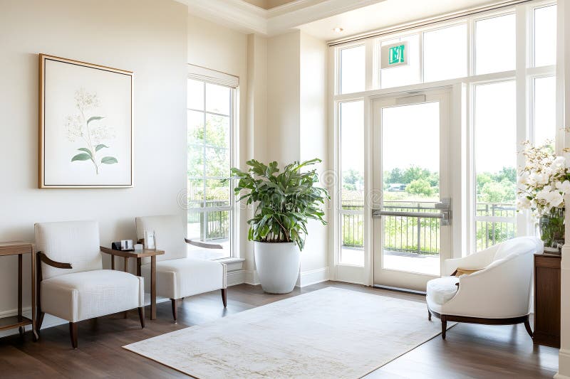 Bright and Airy Interior of a Modern Lounge with Plants Generative AI ...