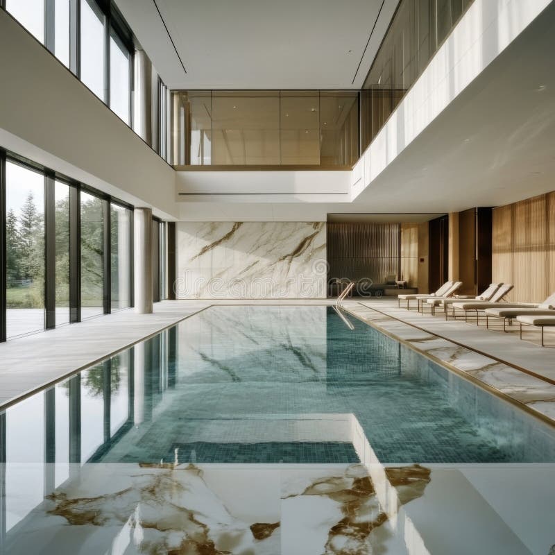 Luxurious Indoor Pool Elegant Marble Glass Architecture Stock Photos ...