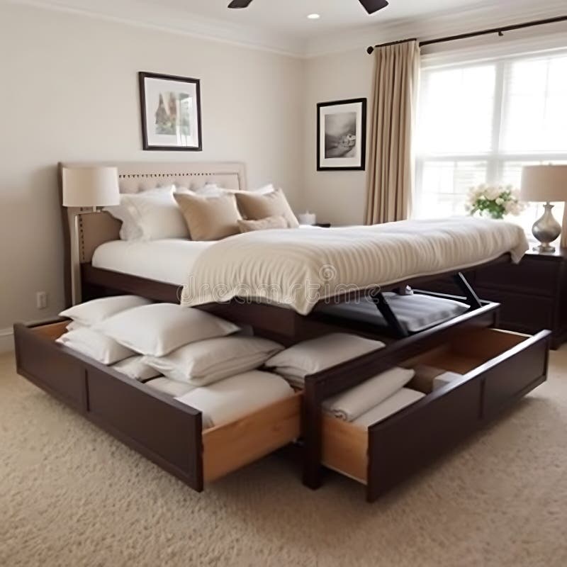 A Spacious Master Bedroom with a King Sized Storage Bed the Drawers ...