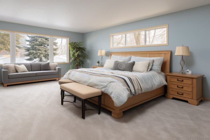 A Spacious Master Bedroom in a Raised Ranch Home Stock Photo - Image of ...
