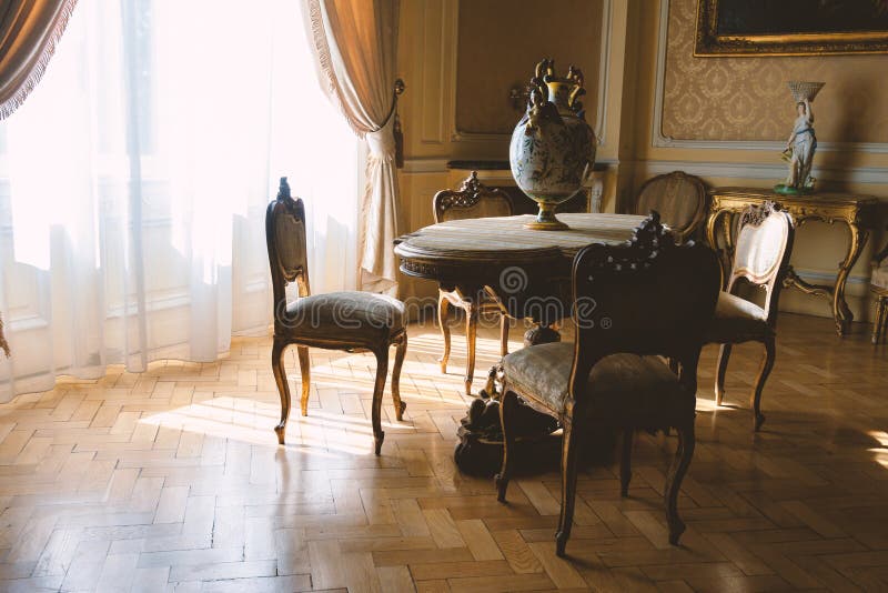 Spacious Medieval Room with Retro Furniture Stock Image - Image of ...