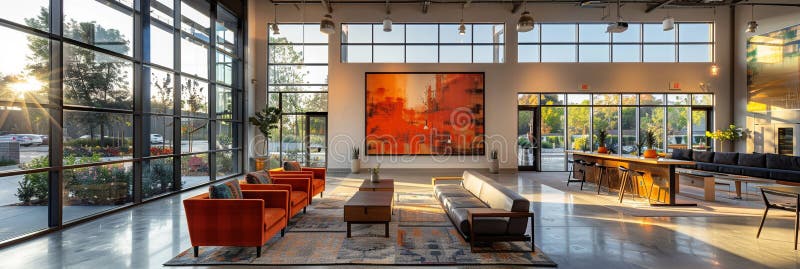 A Spacious Mid-Century Modern Community Center Featuring an Open-plan ...