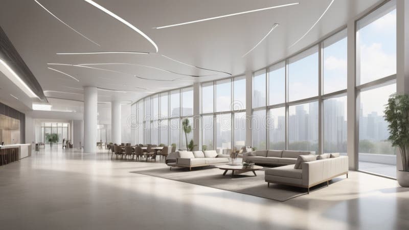 Spacious Minimalist Commercial Interior with Innovative Lighting Design ...