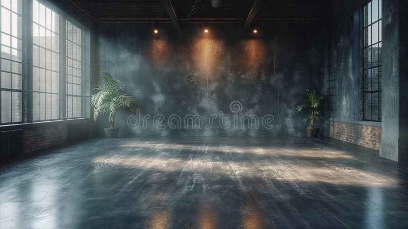 Spacious and Minimalist Dark Loft Room with Plants and Natural Light ...