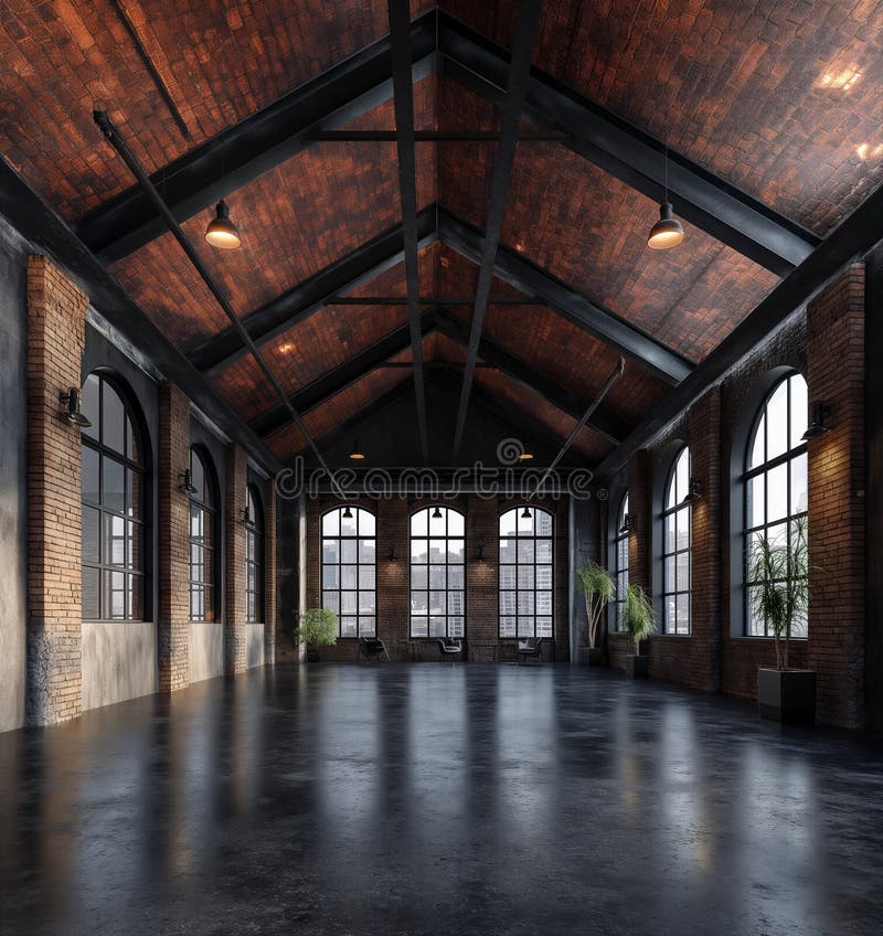Spacious and Minimalist Dark Loft Room with Plants and Natural Light ...