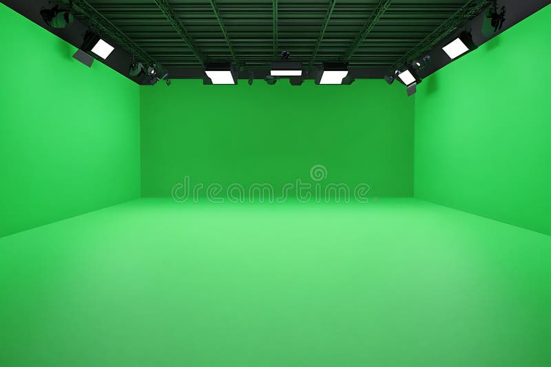 Empty Green Screen Studio with Lighting Equipment for Film Production ...