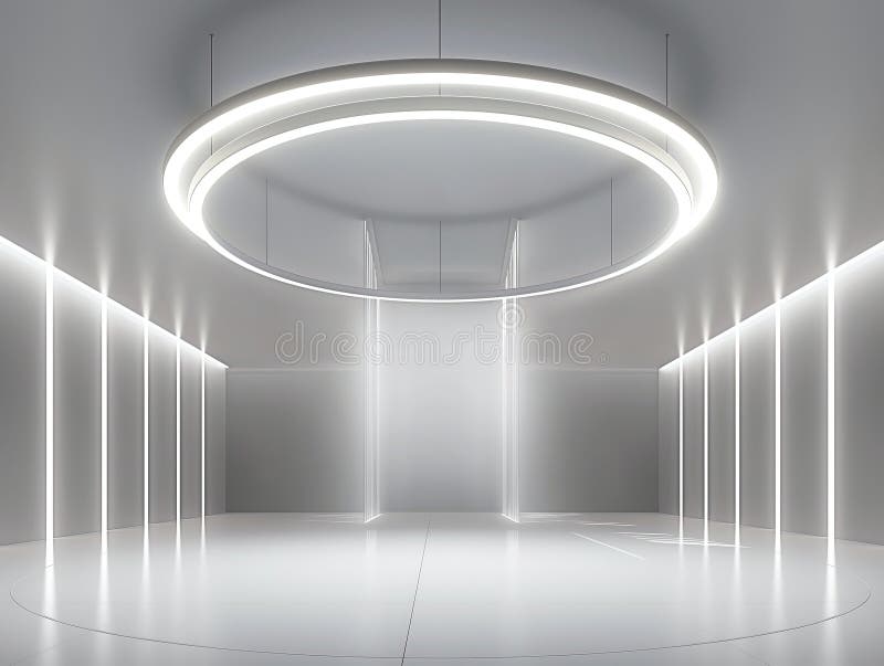 Modern Circular Lighting in White Interior Stock Image - Image of ...