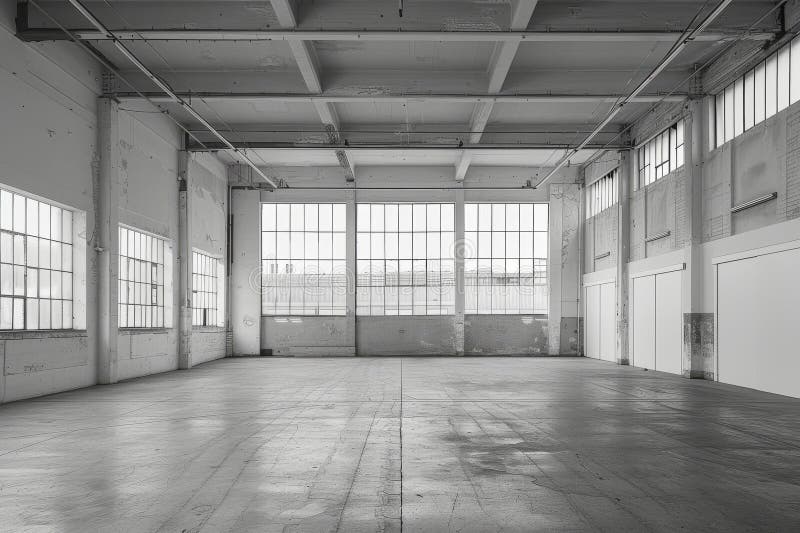 Spacious Minimalist Open-plan Workshop with Large Windows and Concrete ...