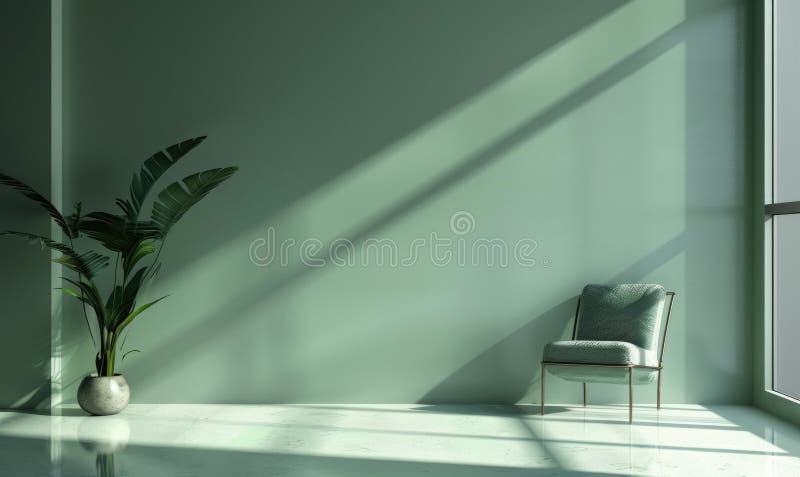 Spacious Minimalistic Modern Interior Muted Green Walls Sleek Layout ...