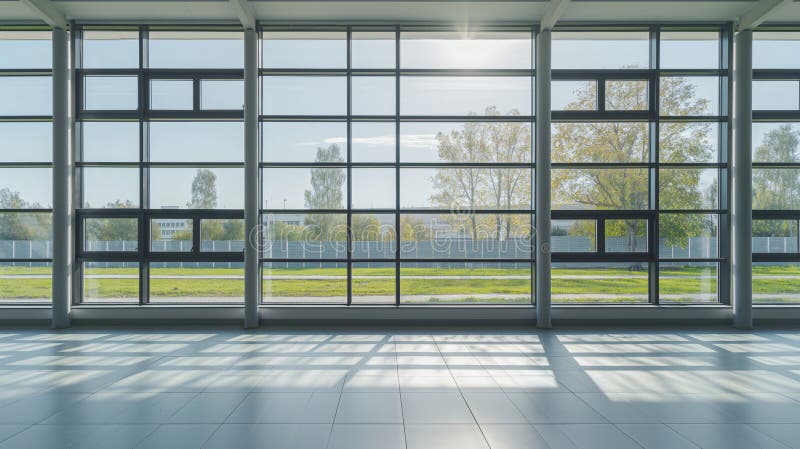 Spacious Modern Building Interior with Large Windows and Natural Light ...
