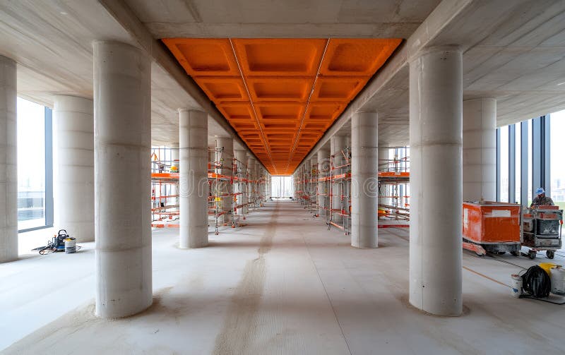 A Spacious, Modern Building Interior Under Construction, Featuring a ...