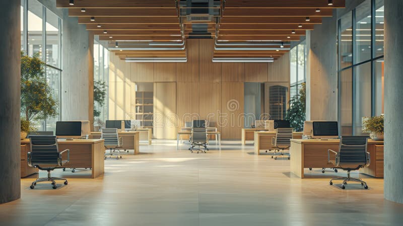 Spacious and Modern Co-working Office Space with Empty Desks, Natural ...