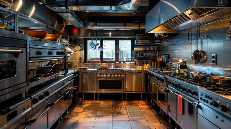 Spacious Modern Commercial Kitchen with Professional Equipment in ...