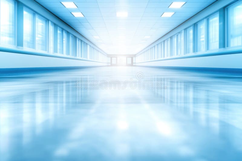 Spacious Modern Corridor with Bright Lighting and Glass Windows Stock ...