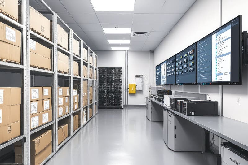 Modern Data Center with Storage Racks, Computer Equipment, and Large ...