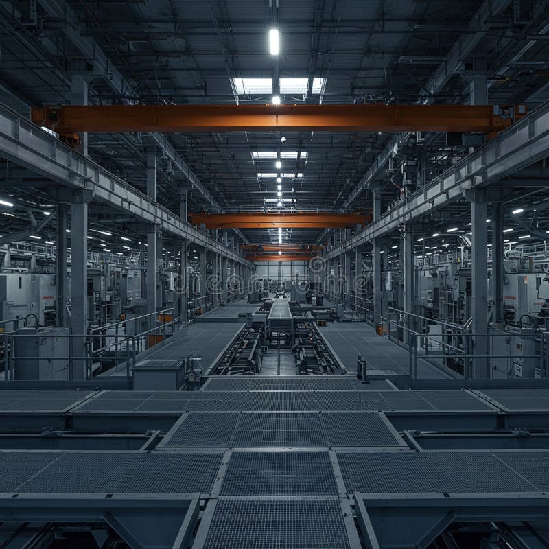 Spacious, Modern Factory Interior with Metallic Structures and ...