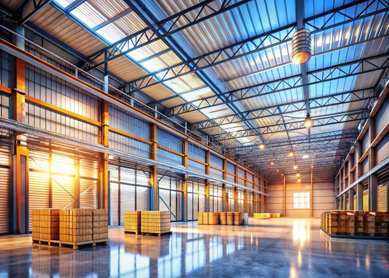 Spacious Modern Industrial Warehouse Interior a 3D Rendered Vision of ...