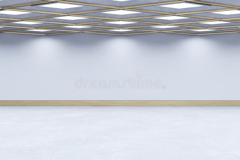 Spacious Modern Interior with Blank Light Gray Walls and Tiled Ceiling ...