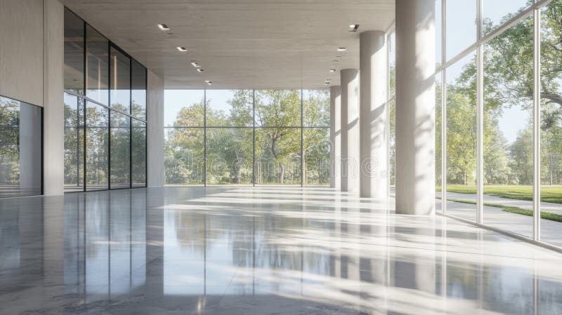 Spacious Modern Interior with Large Windows and Natural Lighting Stock ...