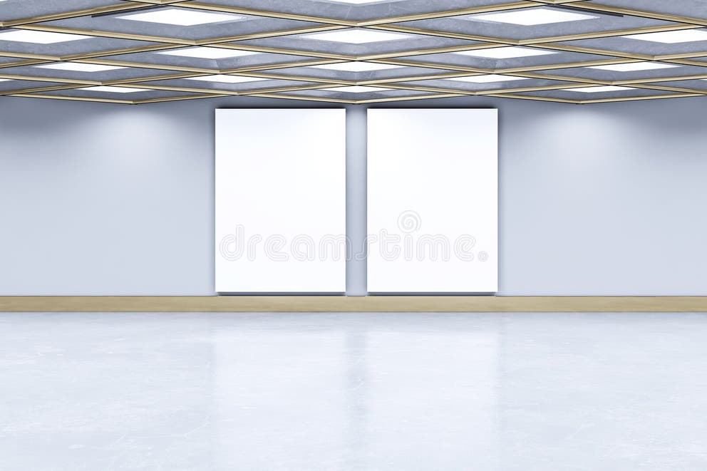 Spacious Modern Interior with Two Vertical Blank White Mockup Posters ...