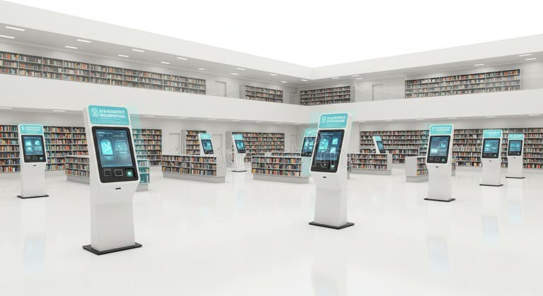 A Spacious, Modern Library with a White Interior Features Multiple ...