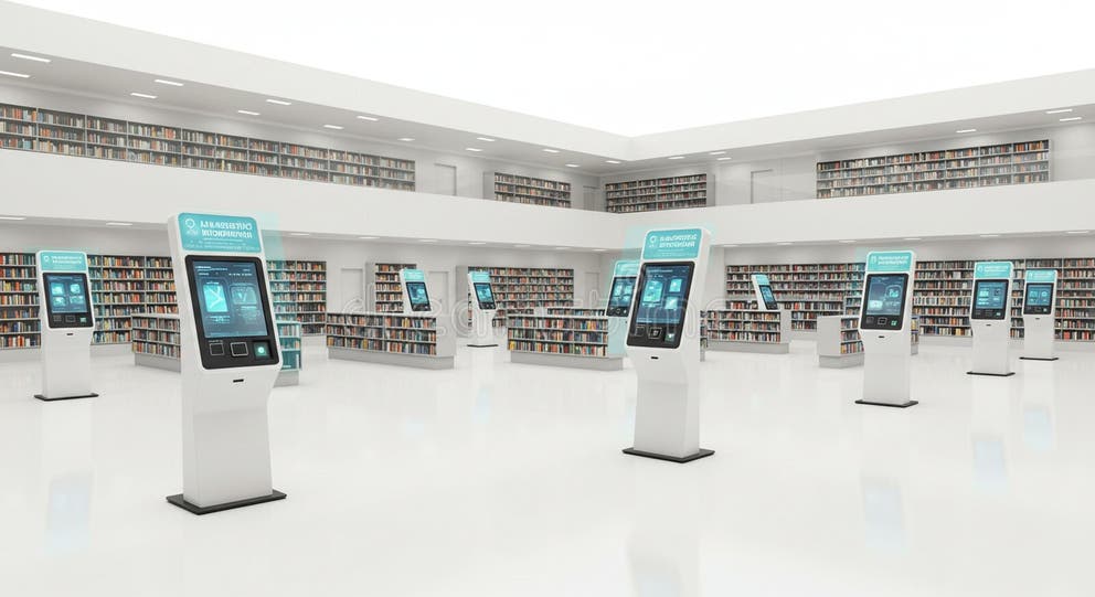A Spacious, Modern Library with a White Interior Features Multiple ...