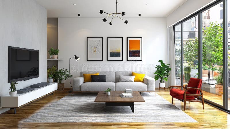 Spacious Modern Living Room Panorama - 3D Rendered Interior Design ...