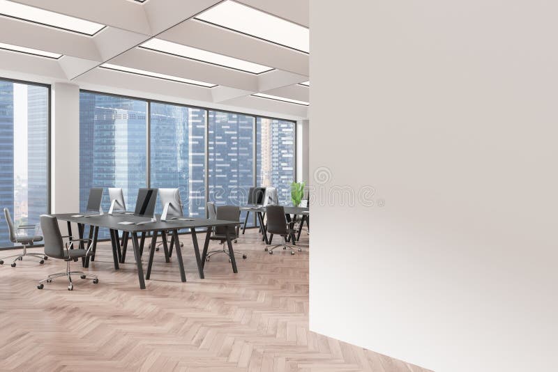Spacious Modern Office Interior with Large Windows, Desks, and Chairs ...