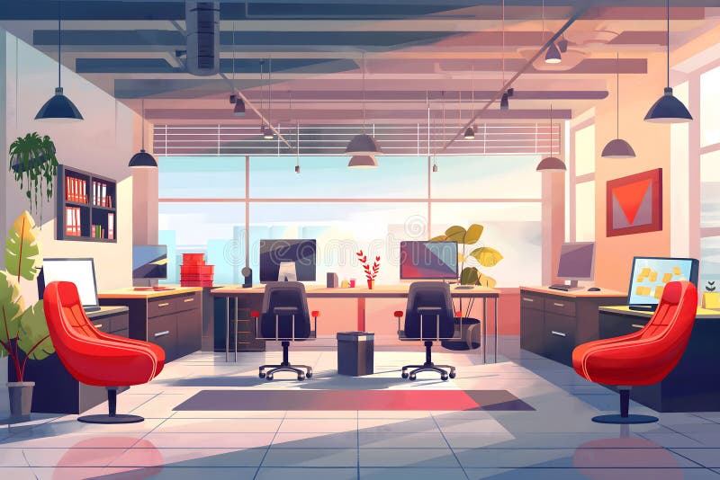 Spacious, Modern Office with Large Windows, Bright Furniture, and ...