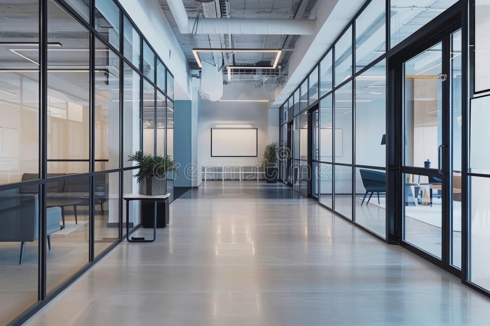 Spacious and Modern Office Layout with a Central Whiteboard for ...