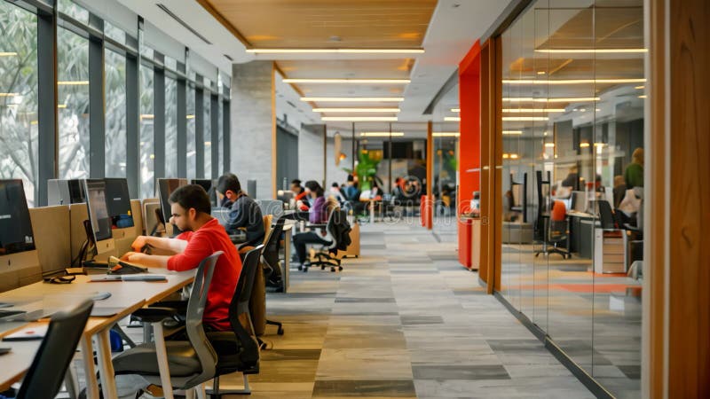 A Spacious, Modern Office with Low Cubicle Walls and Large Windows ...