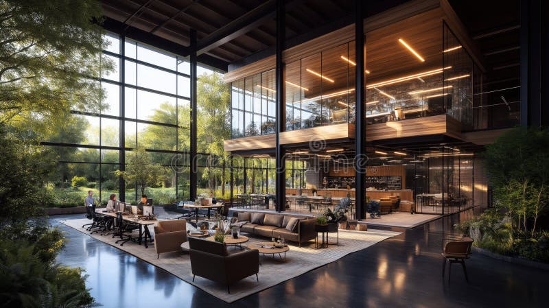 A Spacious and Modern Office with Natural Greenery, Open Spaces, and ...