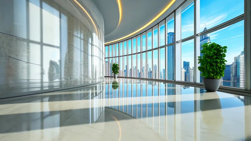 Spacious Modern Office with Green Plants, Panoramic City View and ...