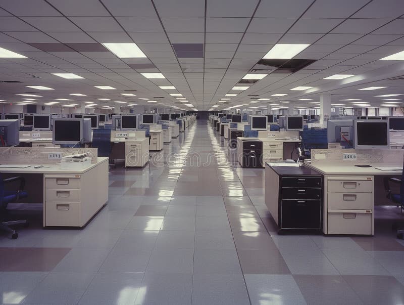 Spacious Modern Office with Rows of Workstations Stock Photo - Image of ...