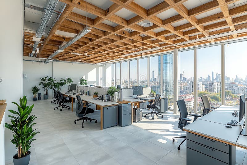 Modern Office Workspace Urban City Interior Design Bright Environment ...