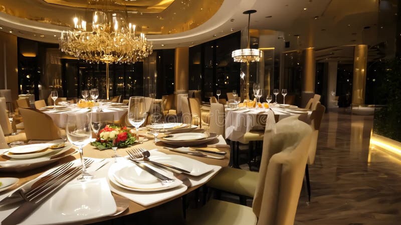 A Spacious and Modern Restaurant Interior with Elegant Table Settings ...