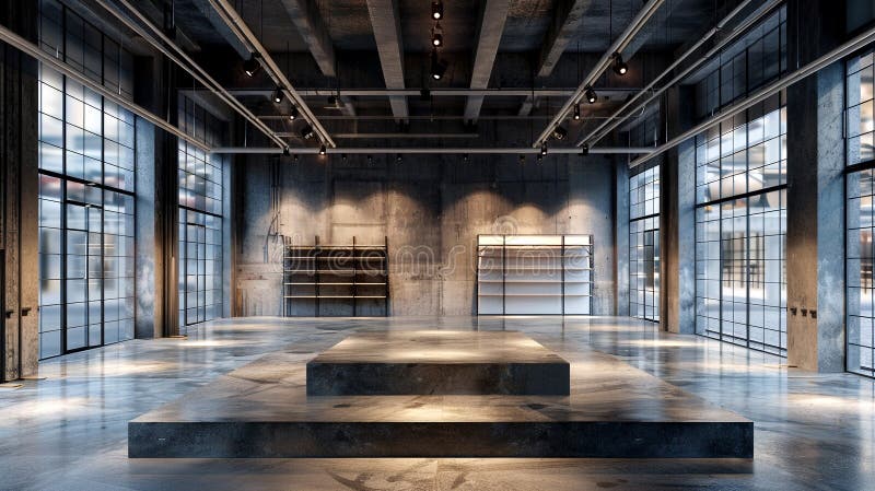 Spacious Modern Retail Store Interior with Polished Concrete in Urban ...
