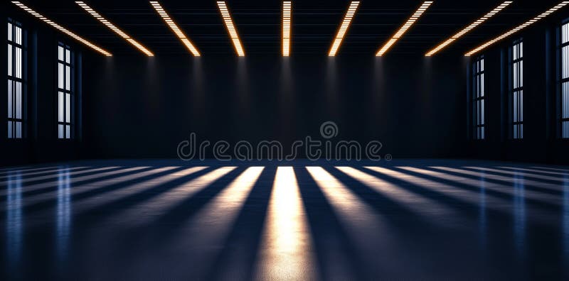 Spacious, Modern Room with Dramatic Light Stripes and Shadows on Floor ...