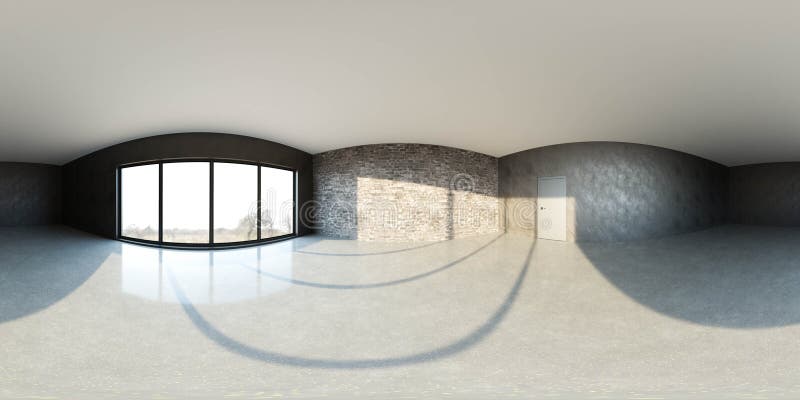 Spacious Modern Room with Panoramic Windows in Minimalist Style 360 ...