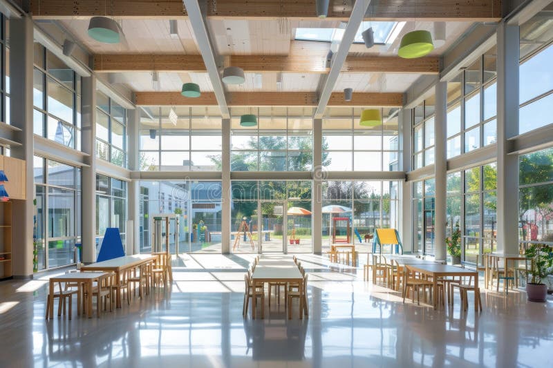 Modern School Atrium with Large Windows and Natural Lighting for ...