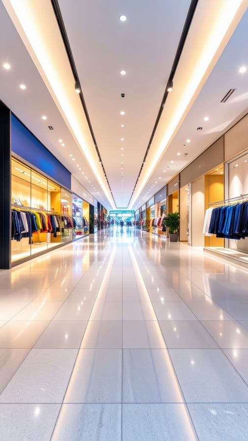 Spacious Modern Shopping Mall Corridor with Bright Lighting and ...