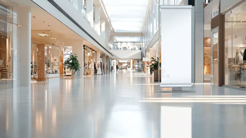 Spacious Modern Shopping Mall Interior with Bright Lighting and ...