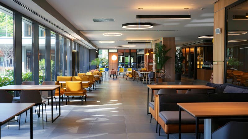 A Spacious and Modern Student Lounge with Dining Tables and Comfortable ...