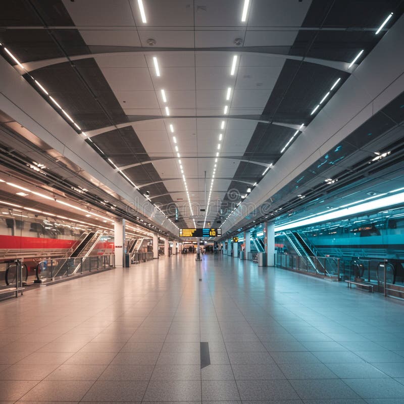 Spacious Modern Train Station Interior with Sleek Tiled Flooring and a ...