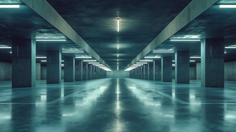 Spacious Modern Underground Car Parking Area with Concrete Structure ...