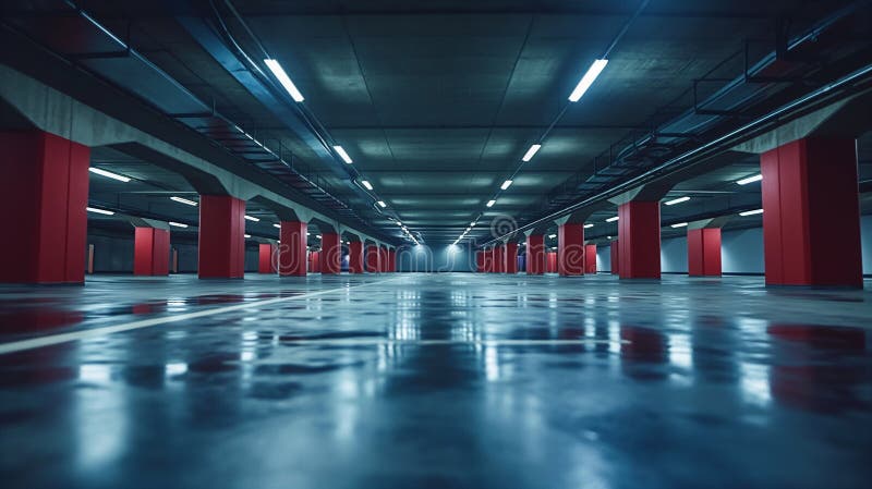 Spacious Modern Underground Car Parking Area with Concrete Structure ...