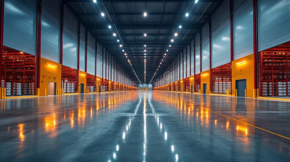 Spacious and Modern Warehouse Interior Featuring Extensive Storage and ...